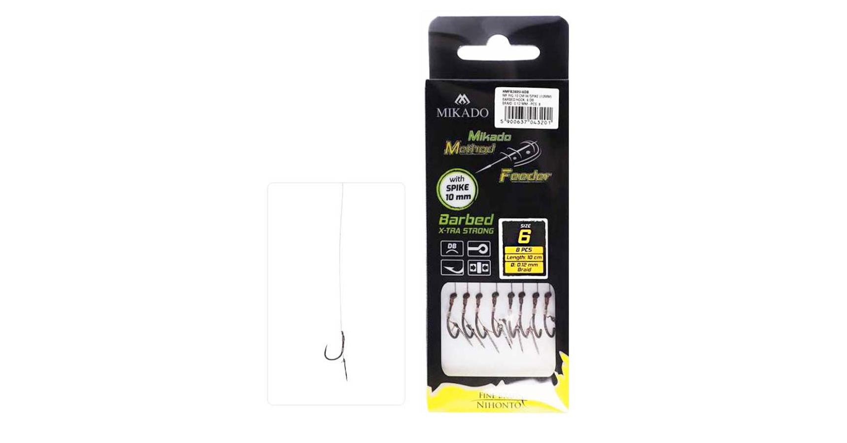 Mikado Method Feeder Xtra Stong Rig előke csalitüskés szakállnélküli horog
